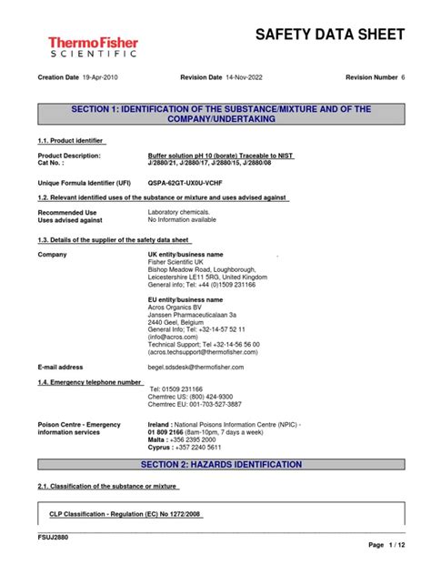 Buffer Ph 10 Msds Pdf Dangerous Goods Physical Sciences