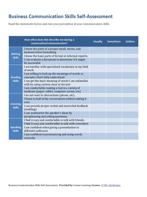 Business Communication Skills Self Assessment Pdf
