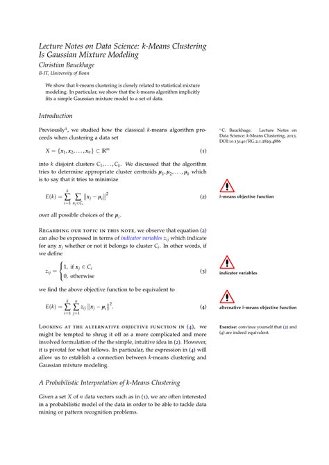 Pdf Lecture Notes On Data Science K Means Clustering Is Gaussian