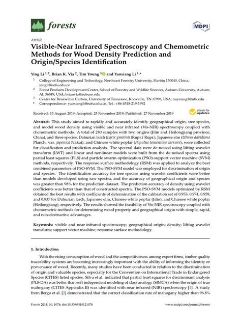 Visible Near Infrared Spectroscopy And Chemometricmethods For Wood