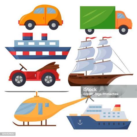 소년을위한 벡터 장난감 세트 자동차 선박 및 헬리콥터 만화 플랫의 스타일로 그림 장난감 자동차에 대한 스톡 벡터 아트 및 기타
