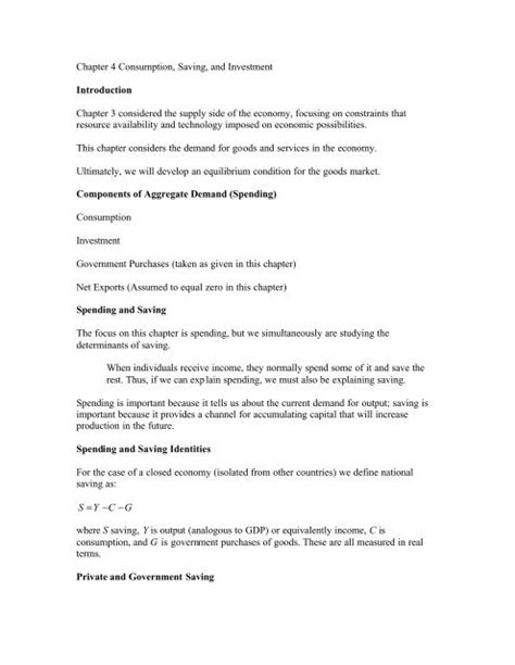 chapter 4 consumption saving and investment introduction