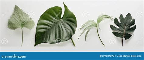 White Backdrop With Green Leaves From Multiple Plants Styled In