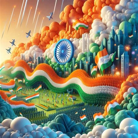 Vibrant 3d Animation Of Indias Tricolor Flag For Independence Day Premium Ai Generated Image