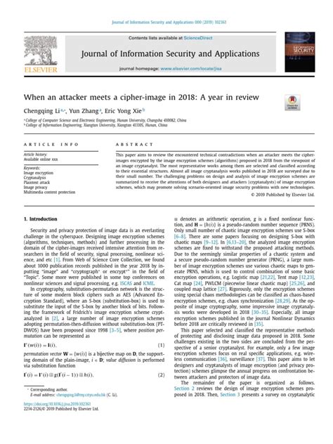 Journal Of Information Security And Applications Chengqing Li Yun Zhang Eric Yong Xie Pdf