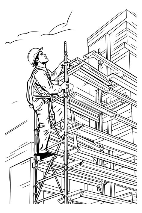 Premium Vector Worker On Scaffolding Vintage Line Drawing Or Engraving Illustration