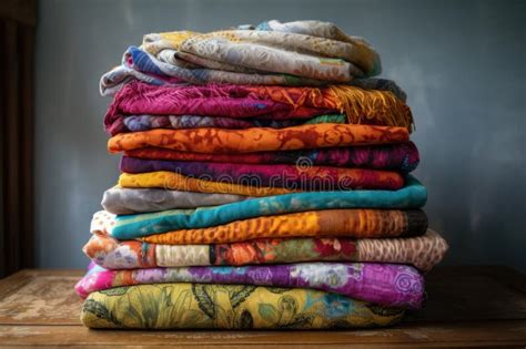 A Stack Of Colorful Textiles And Fabric Ready To Be Made Into A New Project Stock Illustration