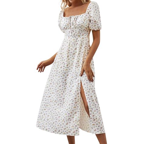 Gcesteap Womens Floral Summer Casual Dresses 2024 Square Neck Puff