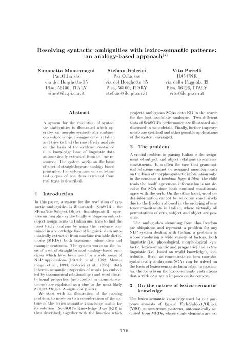 Pdf Resolving Syntactic Ambiguities With Lexico Semantic Patterns An