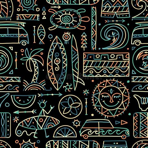 Surfing Seamless Pattern Sketch For Your Design Stock Vector
