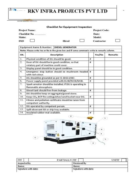 generator inspection checklist pdf