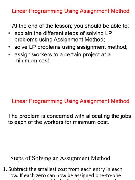 Linear Programming Using Assignment Method Pdf