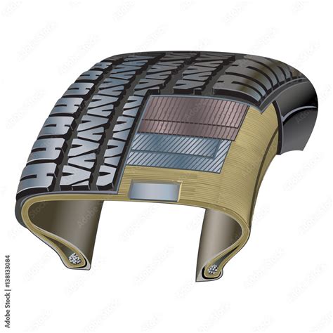 Tire Cross Section Illustration Showing Various Layers And Materials