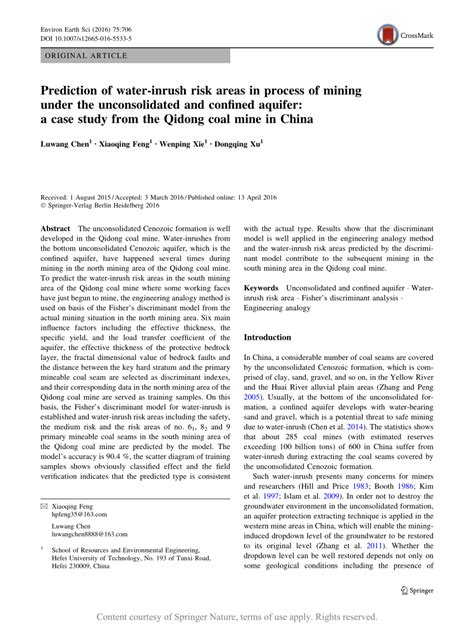 Prediction Of Water Inrush Risk Areas In Process Of Mining Under The Unconsolidated And Confined