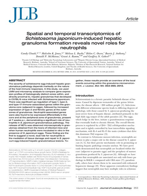 Pdf Spatial And Temporal Transcriptomics Of Schistosoma Japonicum Induced Hepatic Granuloma
