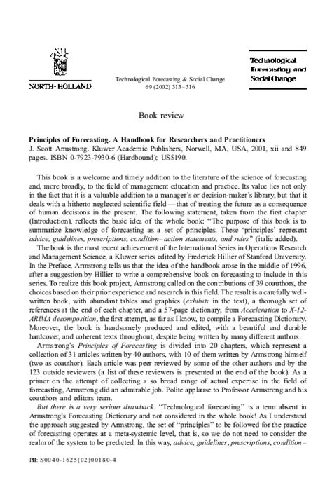 Pdf Principles Of Forecasting A Handbook For Researchers And