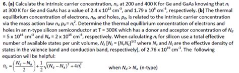 Solved Calculate The Intrinsic Carrier Concentration Ni At