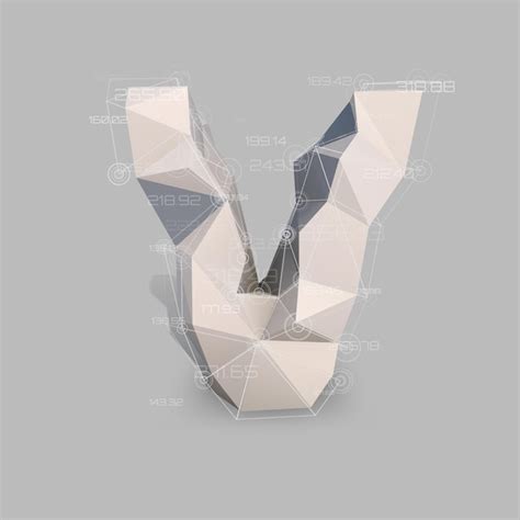 낮은 폴리 스타일의 대문자 라틴 문자 V 데이터 가상 개체 벡터 개념이 있는 추상 가상 투명 네트워크 프리미엄 벡터