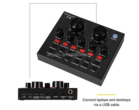 V Multifunctional Live Sound Card USB Audio Interface Intelligent Volume Adjustable Audio Mixer