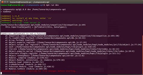 node js sequelize migrate erro typeerror definecall is not a
