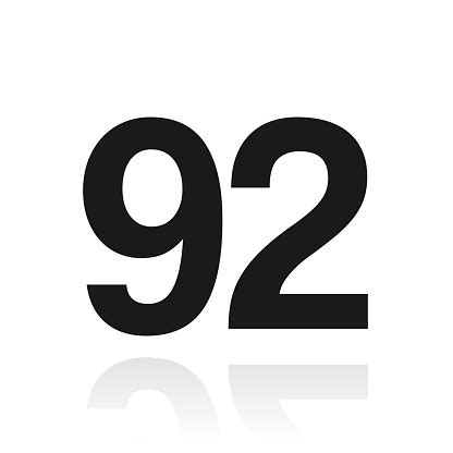 92 number ninetytwo icon with reflection on white background stock illustration download image