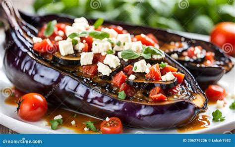 Mediterranean Baked Eggplant With Tomato And Feta Stock Illustration