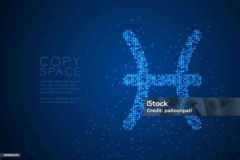 추상적인 기하학적 Bokeh 서클 도트 픽셀 패턴 물고기 자리 조디악 기호 모양 별자리 개념 디자인 블루의 컬러 일러스트 레이