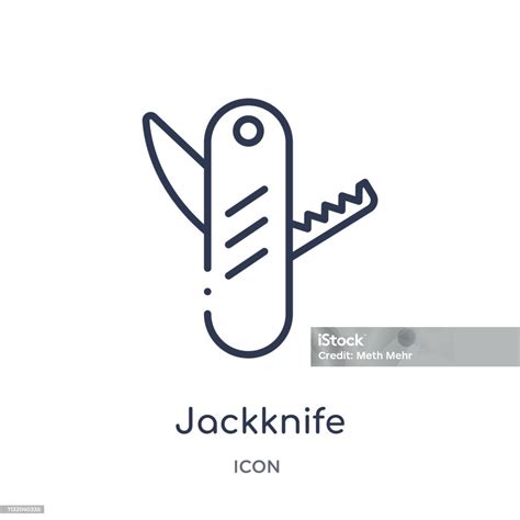 건설 및 도구 개요 컬렉션에서 선형 잭 나이프 아이콘 얇은 라인 잭 나이프 아이콘 흰색 배경에 고립입니다 잭 칼 유행 그림 건강