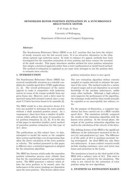 Pdf Sensorless Rotor Position Estimation In A Synchronous Reluctance Motor