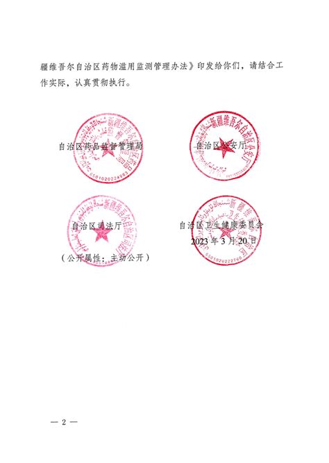 自治区药品监督管理局、自治区公安厅、自治区司法厅、自治区卫生健康委员会关于印发《新疆维吾尔自治区药物滥用监测管理办法》的通知 读要网 北京