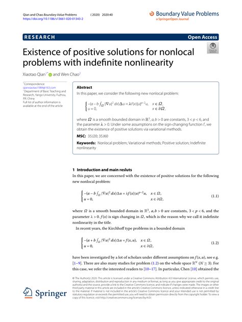 PDF Existence Of Positive Solutions For Nonlocal Problems With Indefinite Nonlinearity