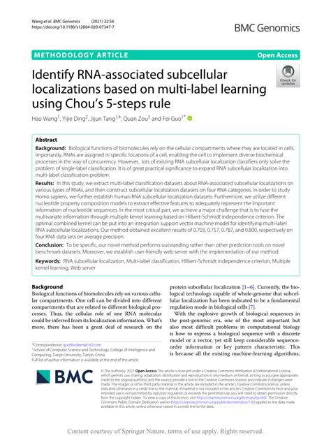 Pdf Identify Rna Associated Subcellular Localizations Based On Multi Label Learning Using Chou