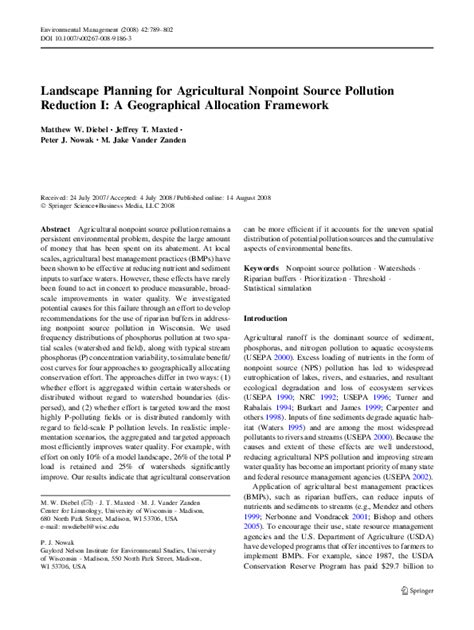 Pdf Landscape Planning For Agricultural Nonpoint Source Pollution Reduction I A Geographical