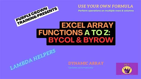 excel dynamic array functions a to z bycol byrow youtube