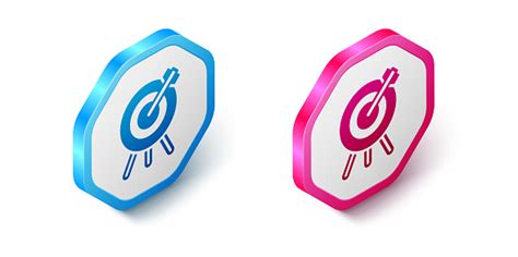 아이소메트릭 타겟 재무 목표 개념 아이콘은 흰색 배경에 분리되어 있습니다 상징적 인 목표 성취 성공 육각형 버튼 벡터 3차원 형태에 대한 스톡 벡터 아트 및 기타 이미지