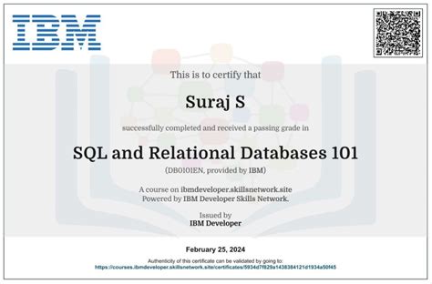 Suraj S On Linkedin Sql Databasemanagement Ibm Certification