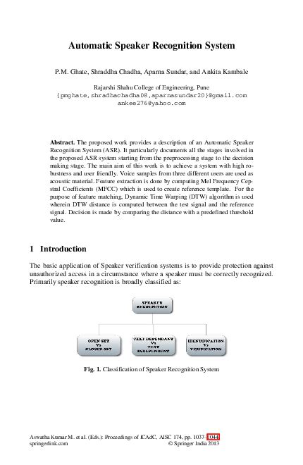 Pdf An Automatic Speaker Recognition System