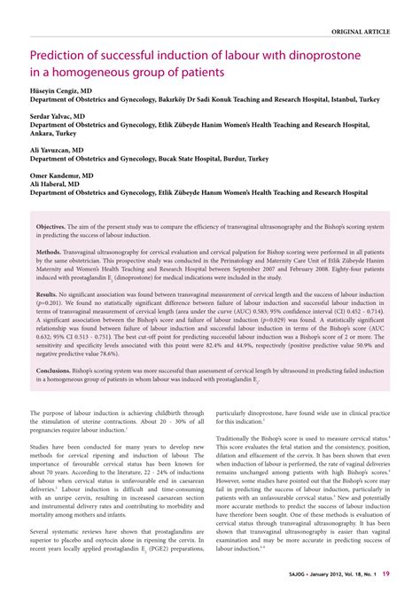 Pdf Prediction Of Successful Induction Of Labour Wıth Dinoprostone In