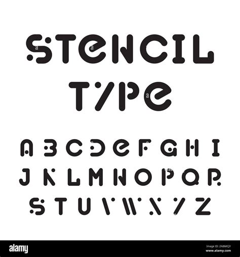 Stencil Font Or Typeface Black Modular Round Alphabet Isolated On White Background Simple Cool
