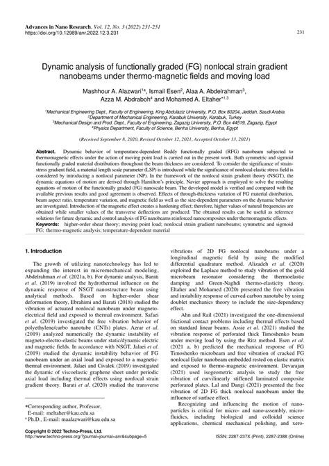 Pdf Dynamic Analysis Of Fg Nonlocal Strain Gradient Nanobeams Under Thermo Magnetic Fields And