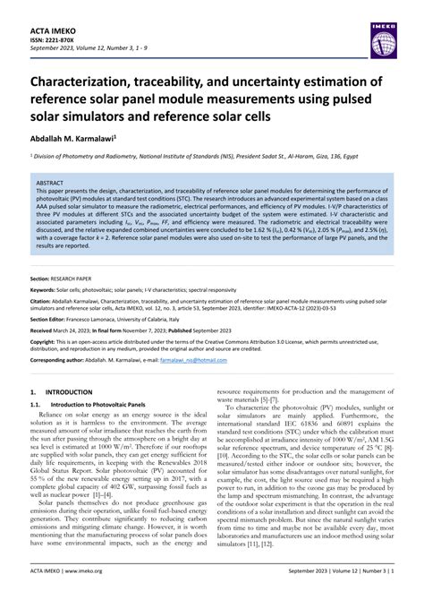 Pdf Characterization Traceability And Uncertainty Estimation Of Reference Solar Panel Module