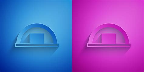 파란색과 보라색 배경에 격리 된 용지 절단 창고 아이콘 종이 아트 스타일 벡터 3차원 형태에 대한 스톡 벡터 아트 및 기타 이미지 3차원 형태 건축하기 그림자