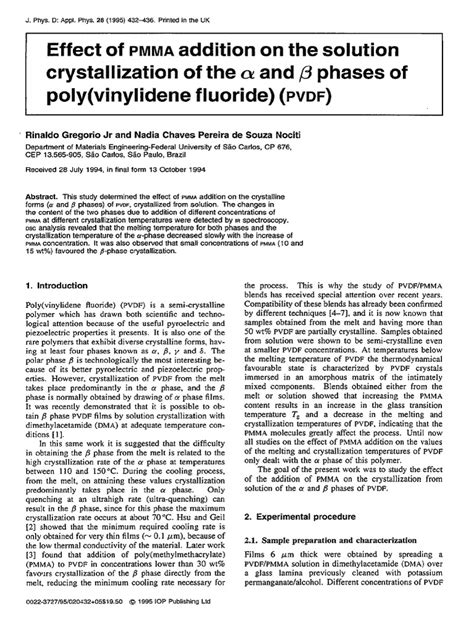 Effect Of Pmma Addition Pdf Crystallization Melting