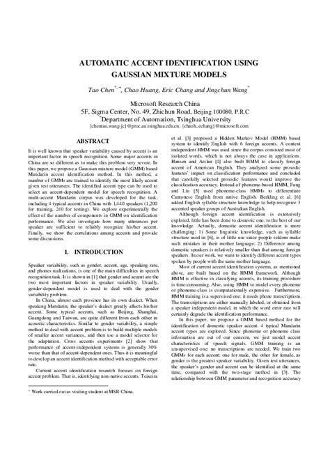 Pdf Automatic Accent Identification Using Gaussian Mixture Models