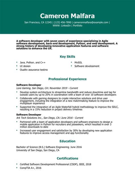 Resume For Software Entry Level Software Engineer Resume Examples For