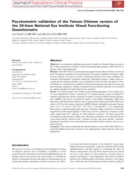 Pdf Psychometric Validation Of The Taiwan Chinese Version Of The 25 Item National Eye