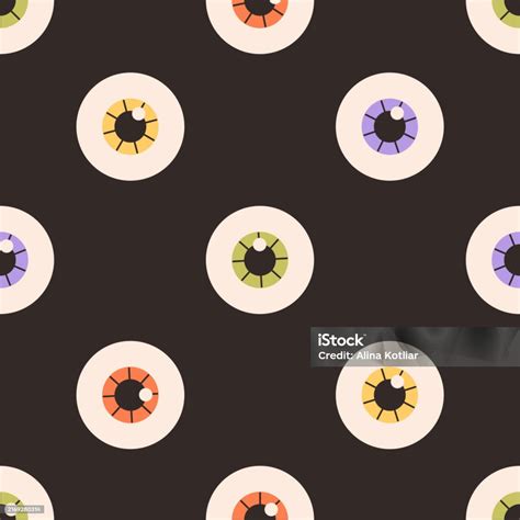 눈알이 있는 원활한 패턴 할로윈 패턴입니다 배너 월페이퍼 직물 포장지를 위한 질감 플랫 스타일의 벡터 일러스트 레이 션 공포