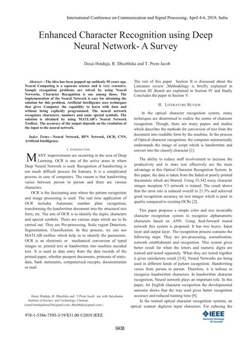 Pdf Enhanced Character Recognition Using Deep Neural Network A Survey