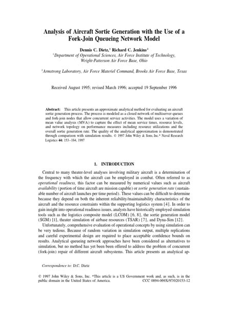 Analysis Of Aircraft Sortie Generation With The Use Of A Fork Join Queueing Network Mode Pdf