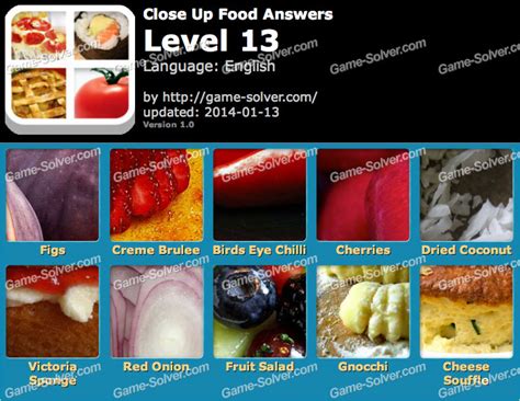 Close Up Food Level 13 Game Solver Close Up Food Level 13 Game Solver